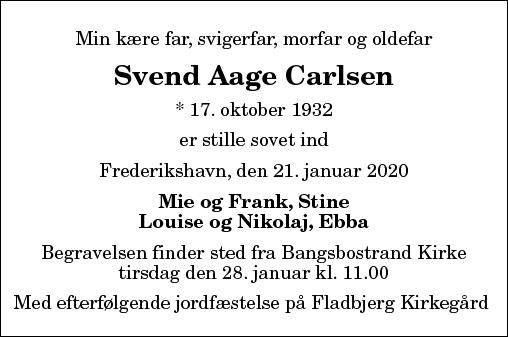 Dødsannonce for Svend Aage Carlsen | Nordjyske.dk