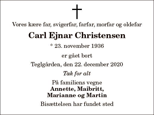 Dødsannonce for Carl Ejnar Christensen | Nordjyske.dk