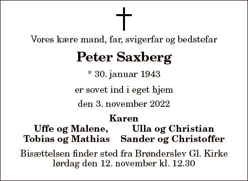 Dødsannonce for Peter Saxberg | Nordjyske.dk