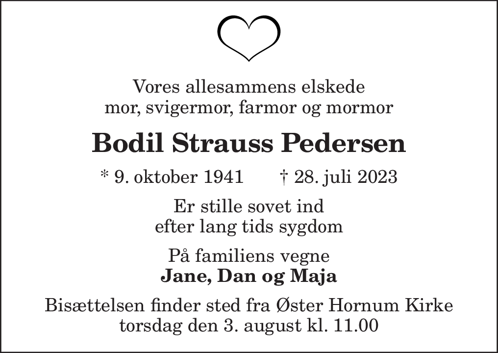 Dødsannonce for Bodil Strauss Pedersen | Nordjyske.dk