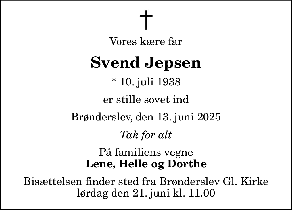 Dødsannonce for Svend Jepsen | Nordjyske.dk