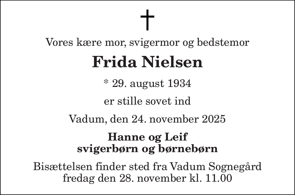Dødsannonce for Frida Nielsen | Nordjyske.dk