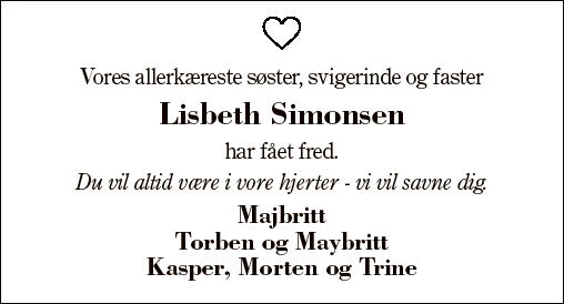 Dødsannonce for Lisbeth Simonsen | Nordjyske.dk