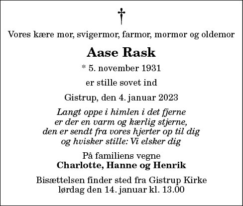 Dødsannonce for Aase Rask | Nordjyske.dk