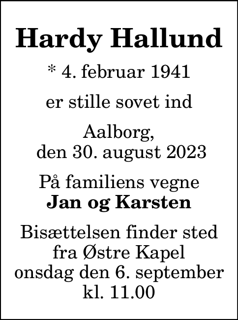 Dødsannonce for Hardy Hallund | Nordjyske.dk