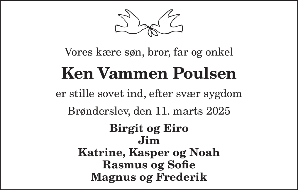 Dødsannonce for Ken Vammen Poulsen | Nordjyske.dk