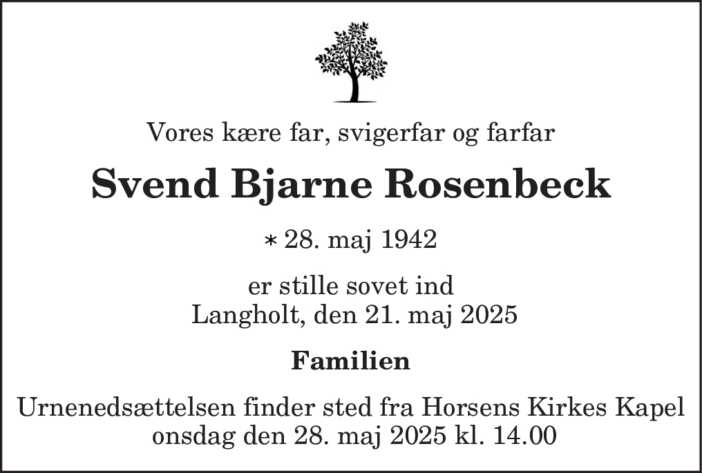 Dødsannonce for Svend Bjarne Rosenbeck | Nordjyske.dk