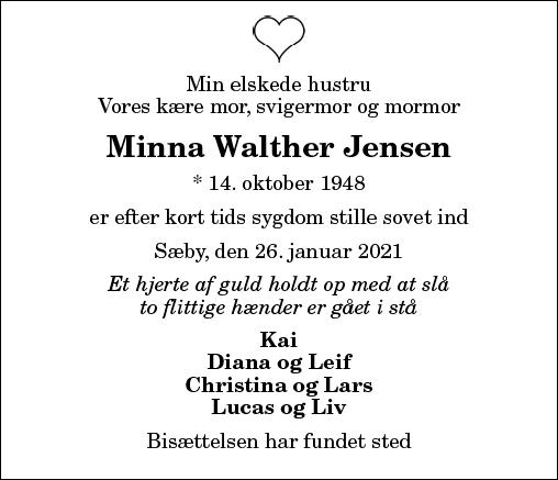 Dødsannonce for Minna Walther Jensen | Nordjyske.dk