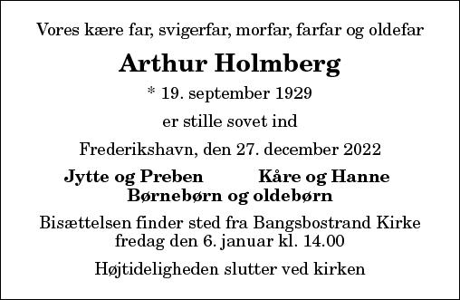Dødsannonce for Arthur Holmberg | Nordjyske.dk
