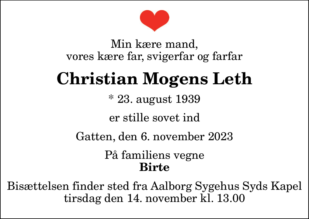 Dødsannonce for Christian Mogens Leth | Nordjyske.dk