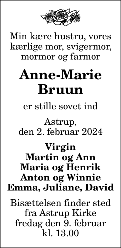 Dødsannonce for Anne-Marie Bruun | Nordjyske.dk