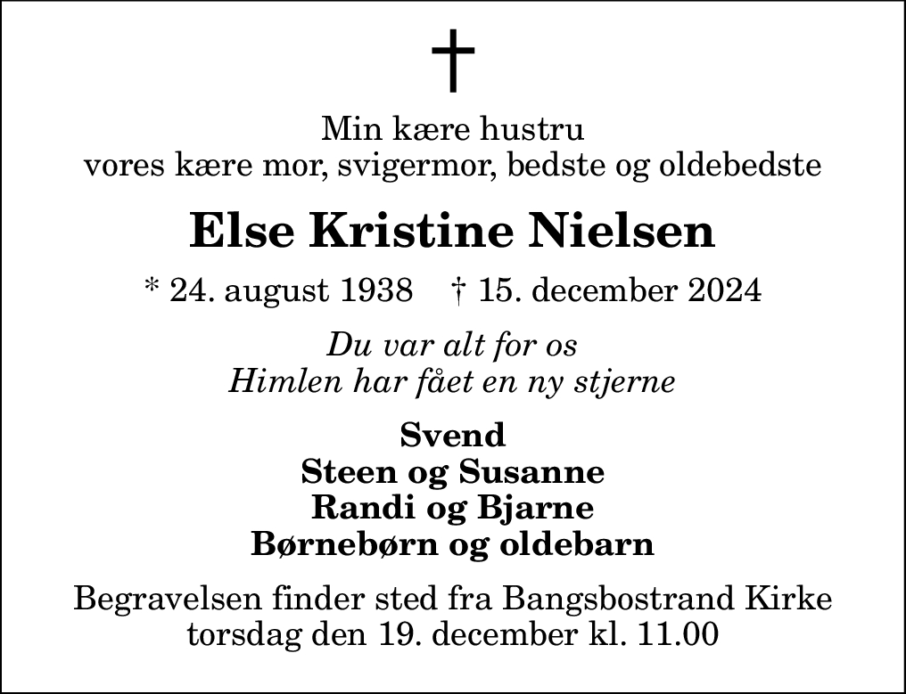 Dødsannonce for Else Kristine Nielsen | Nordjyske.dk