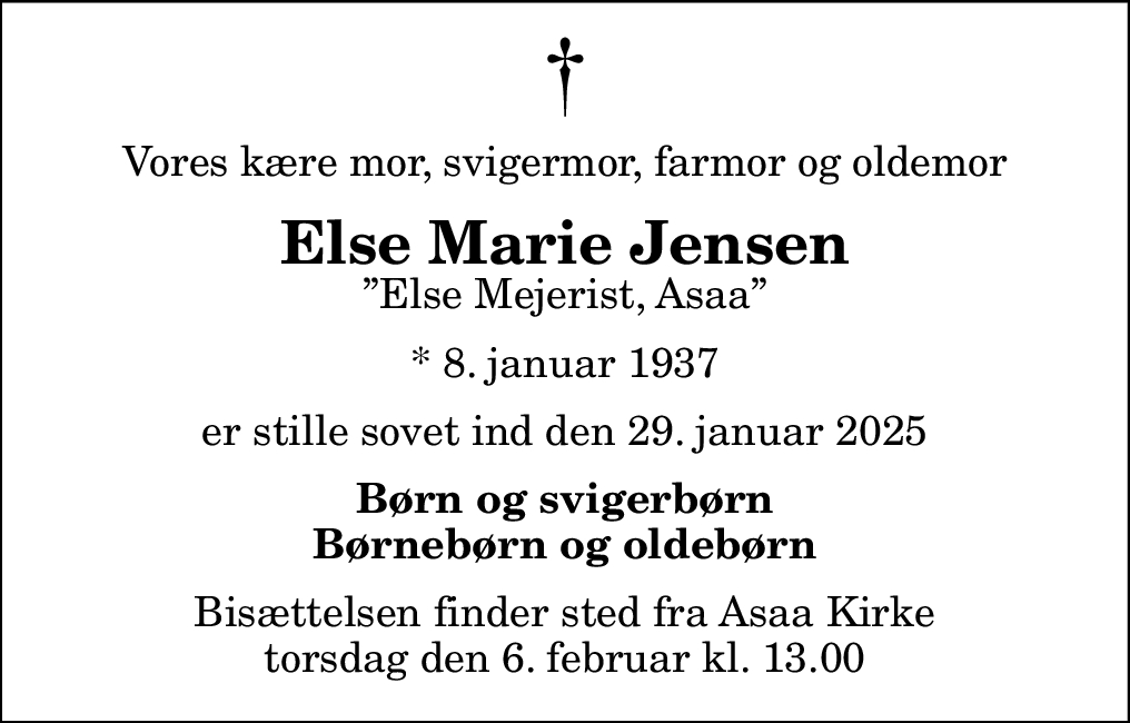 Dødsannonce for Else Marie Jensen | Nordjyske.dk