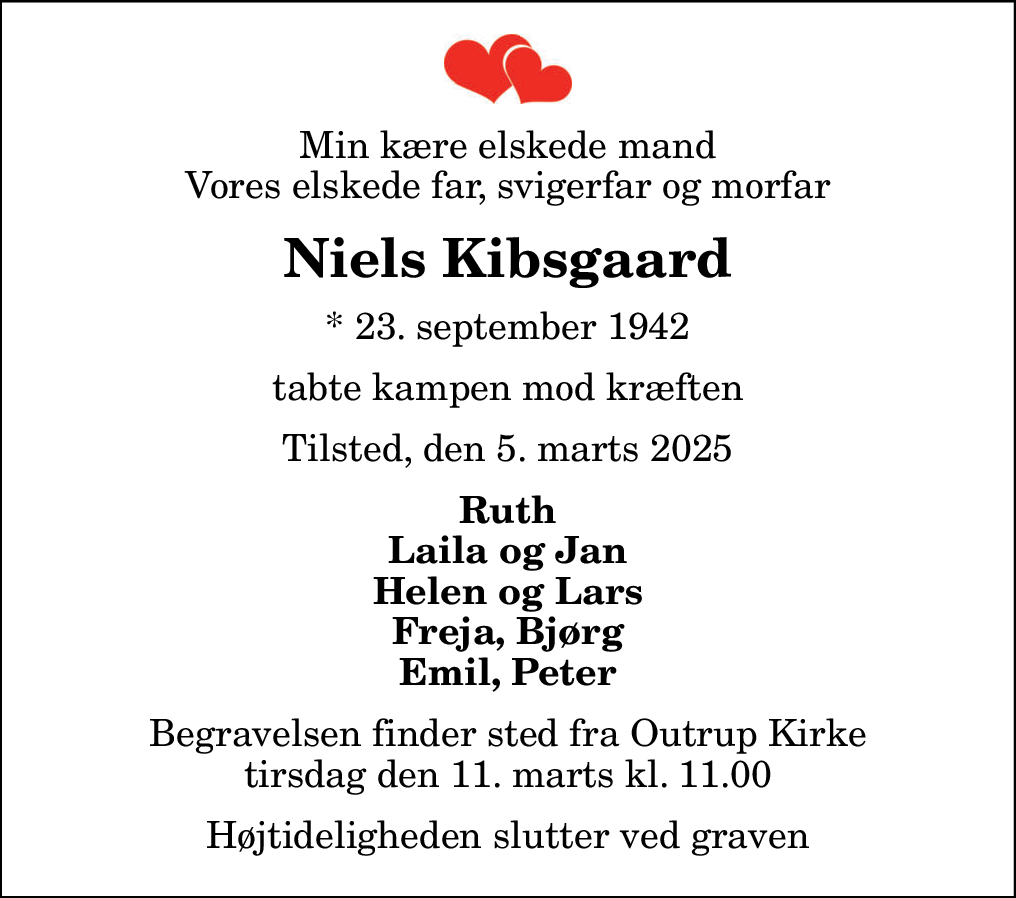 Dødsannonce for Niels Kibsgaard | Nordjyske.dk
