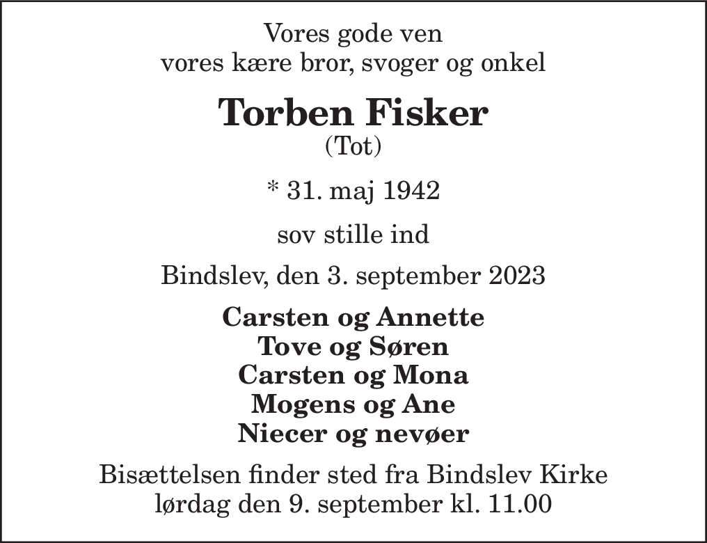 Dødsannonce for Torben Fisker | Nordjyske.dk