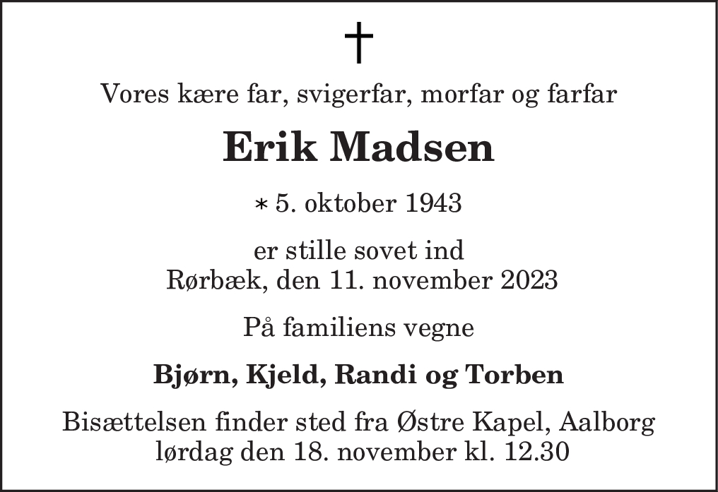 Dødsannonce for Erik Madsen | Nordjyske.dk