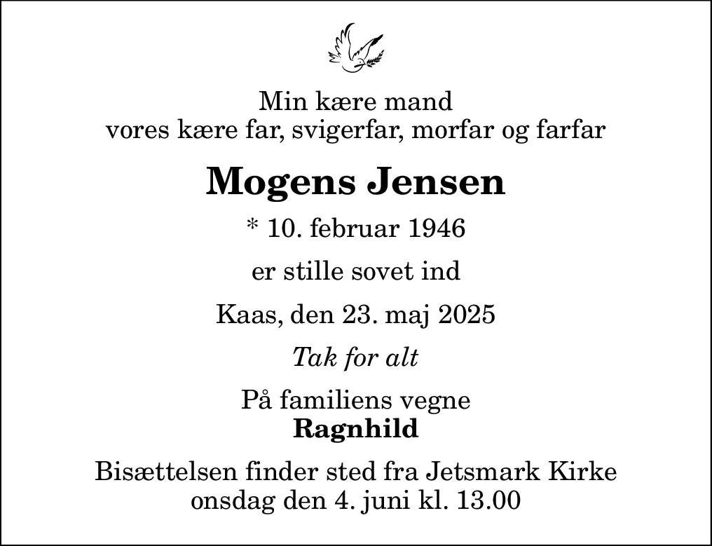Dødsannonce for Mogens Jensen | Nordjyske.dk
