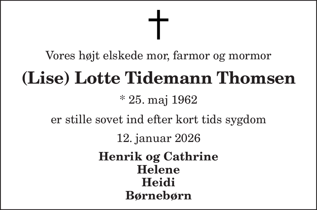 Dødsannonce for Lotte Tidemann Thomsen | Nordjyske.dk