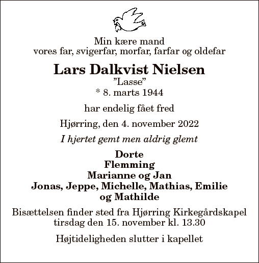 Dødsannonce for Lars Dalkvist Nielsen | Nordjyske.dk