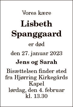 Dødsannonce for Lisbeth Spanggaard | Nordjyske.dk