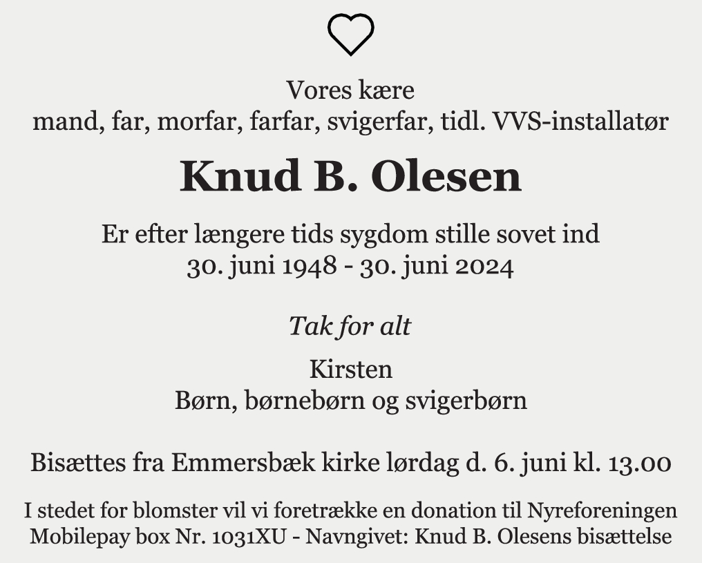 Dødsannonce for Knud B. Olesen | Nordjyske.dk