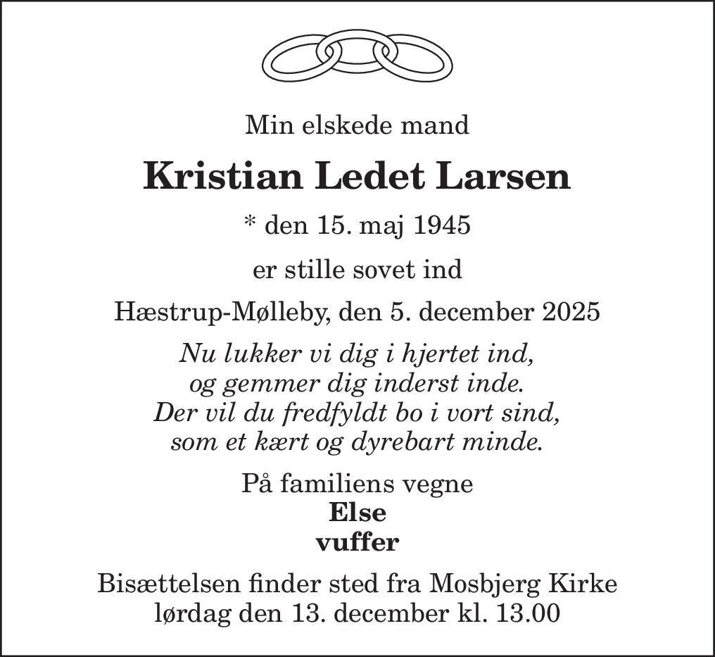 Dødsannonce for Kristian Ledet Larsen | Nordjyske.dk