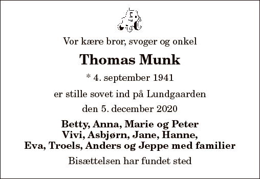 Dødsannonce for Thomas Munk | Nordjyske.dk