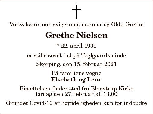 Dødsannonce for Grethe Nielsen | Nordjyske.dk