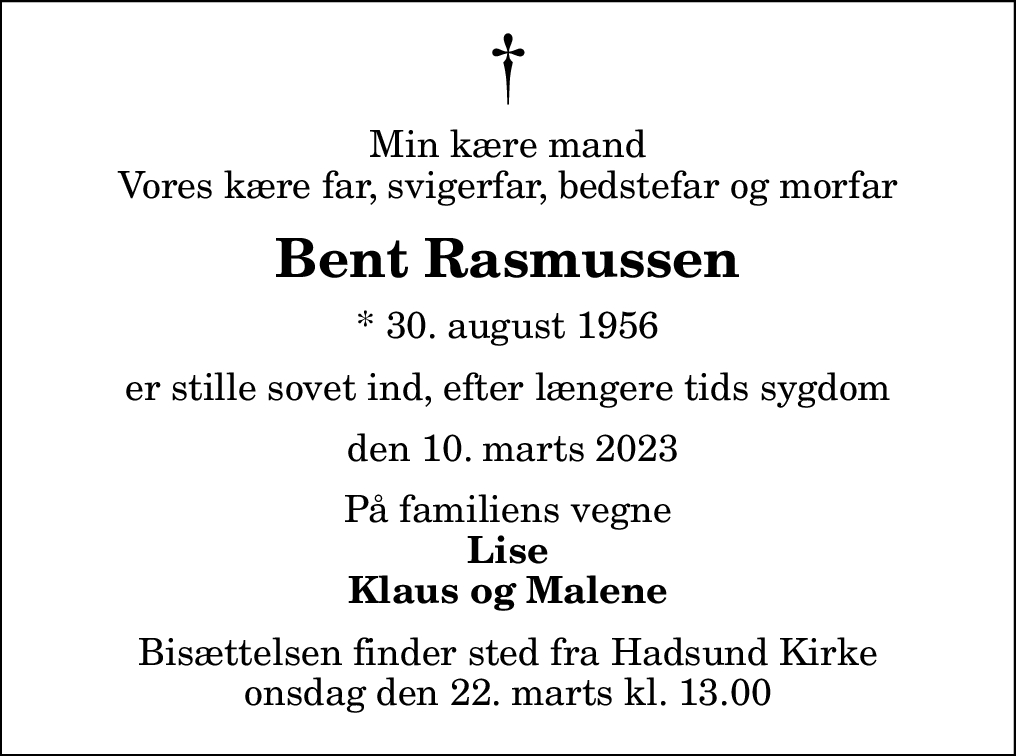 Dødsannonce for Bent Rasmussen | Nordjyske.dk
