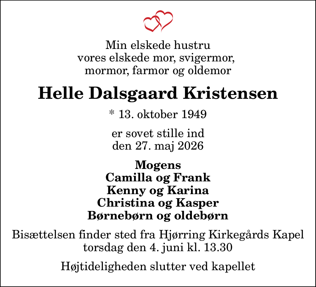 Dødsannonce for Helle Dalsgaard Kristensen | Nordjyske.dk