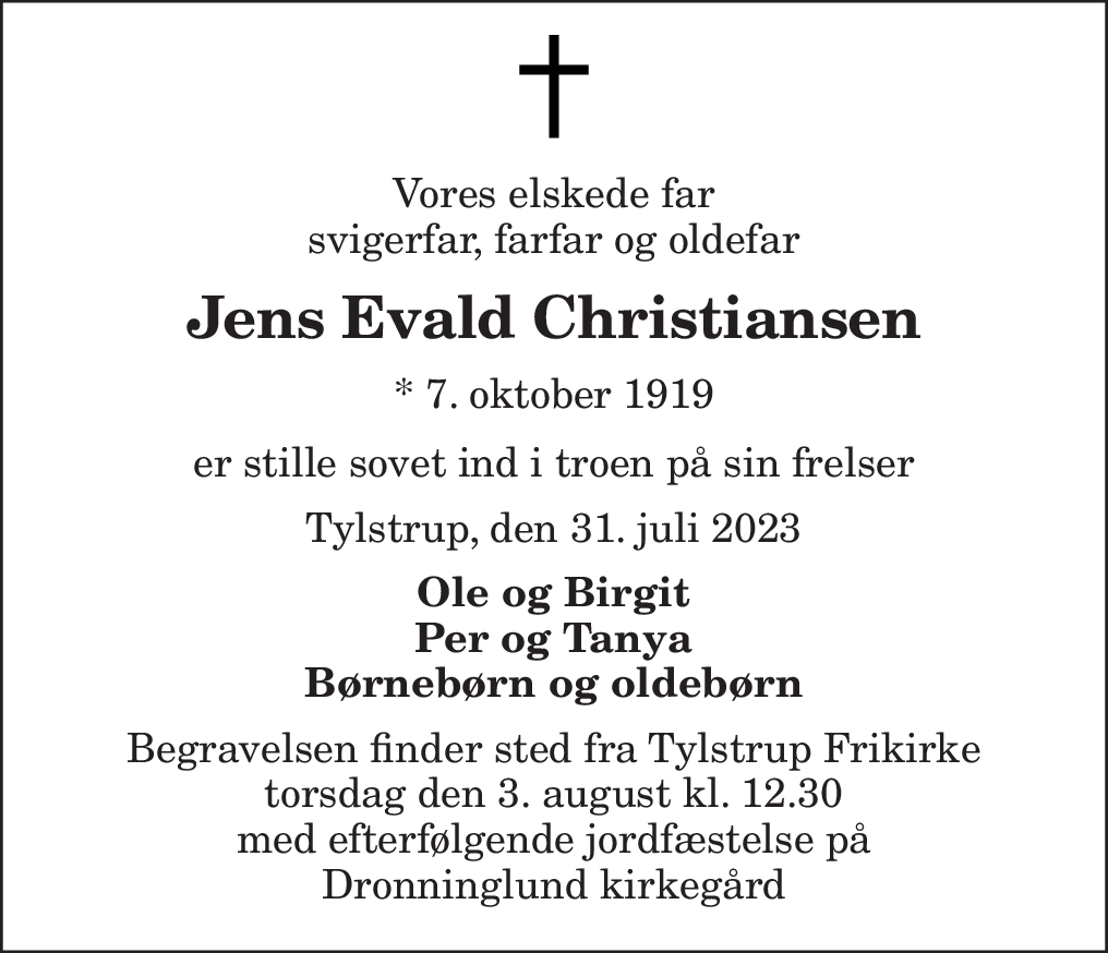 Dødsannonce for Jens Evald Christiansen | Nordjyske.dk