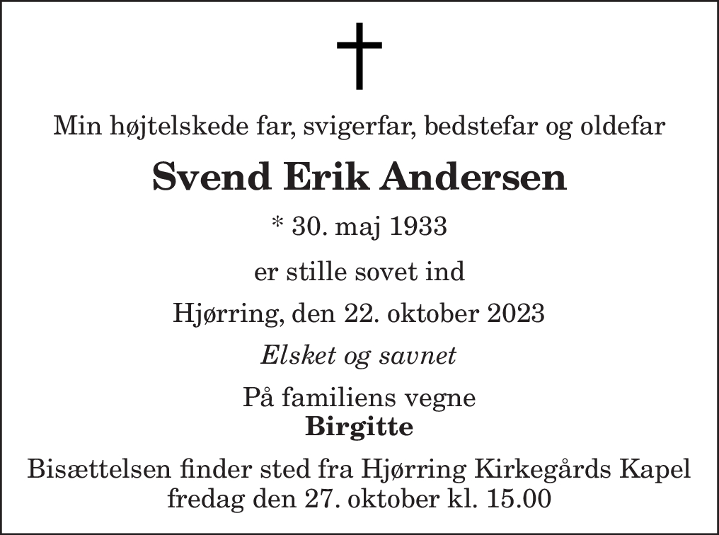 Dødsannonce for Svend Erik Andersen | Nordjyske.dk