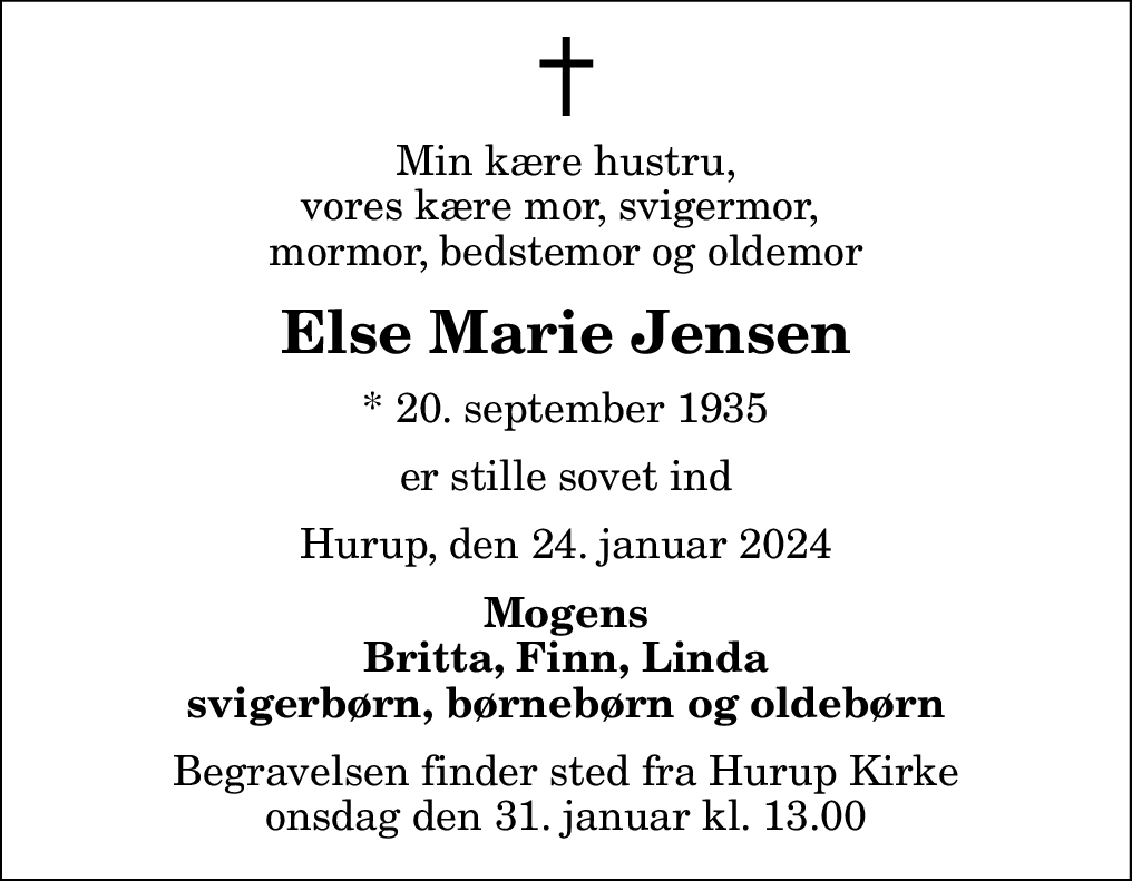 Dødsannonce for Else Marie Jensen | Nordjyske.dk