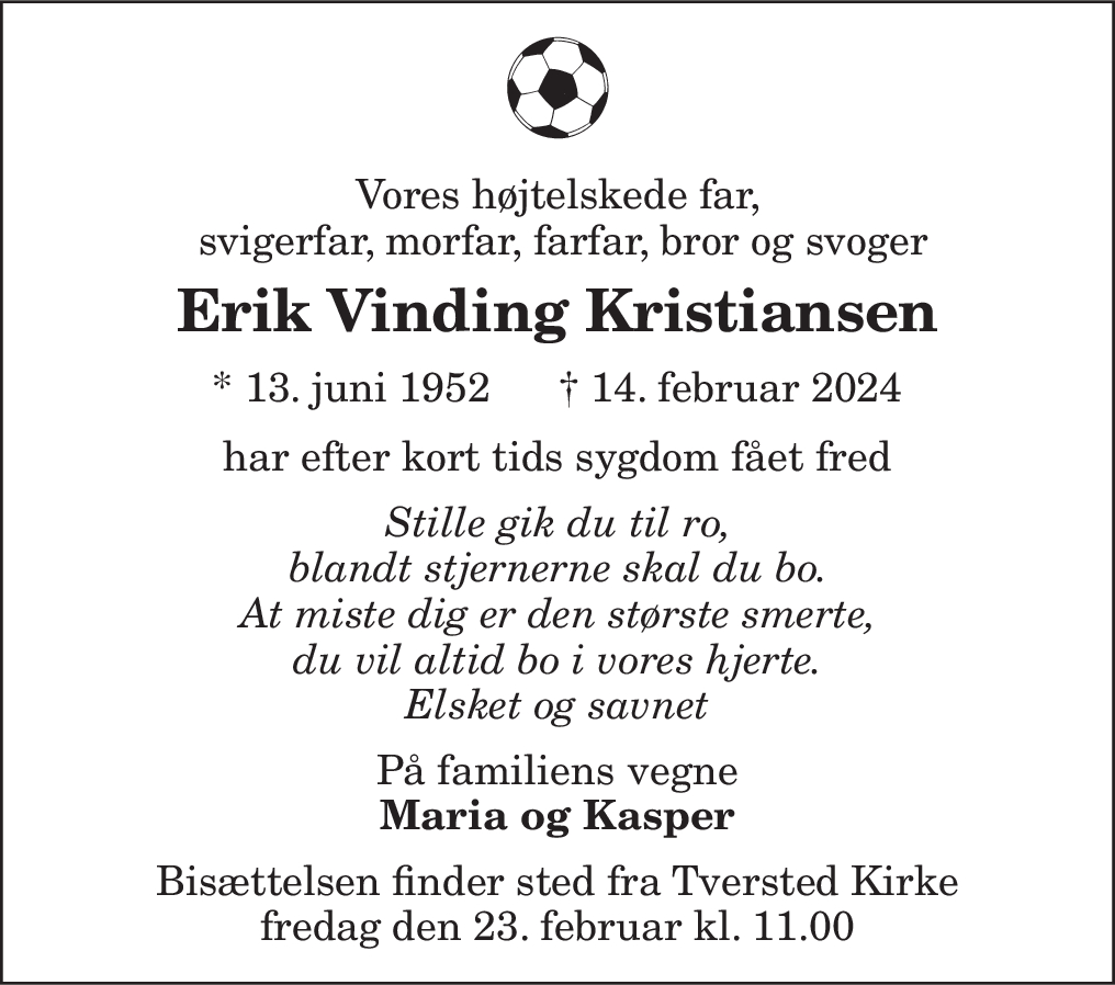 Dødsannonce for Erik Vinding Kristiansen | Nordjyske.dk