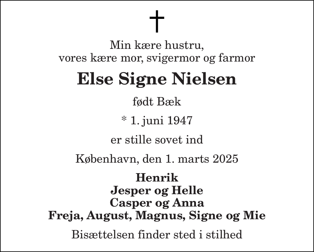 Dødsannonce for Else Signe Nielsen | Nordjyske.dk