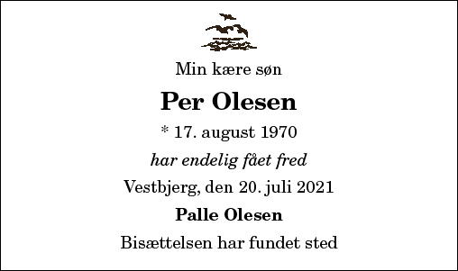 Dødsannonce for Per Olesen | Nordjyske.dk