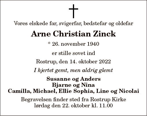 Dødsannonce for Arne Christian Zinck | Nordjyske.dk