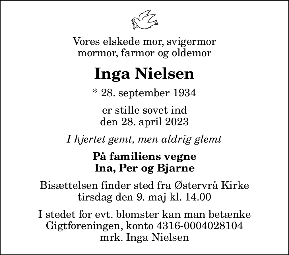 Dødsannonce for Inga Nielsen | Nordjyske.dk