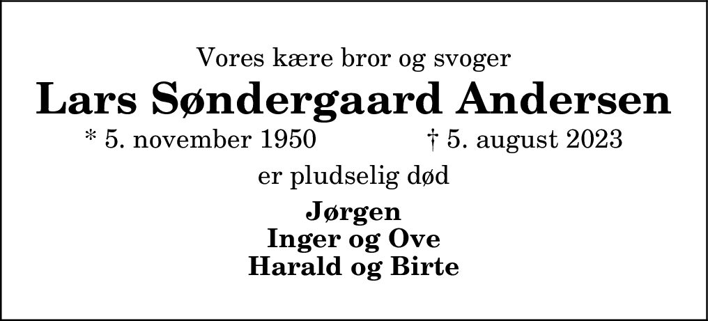 Dødsannonce for Lars Søndergaard Andersen | Nordjyske.dk