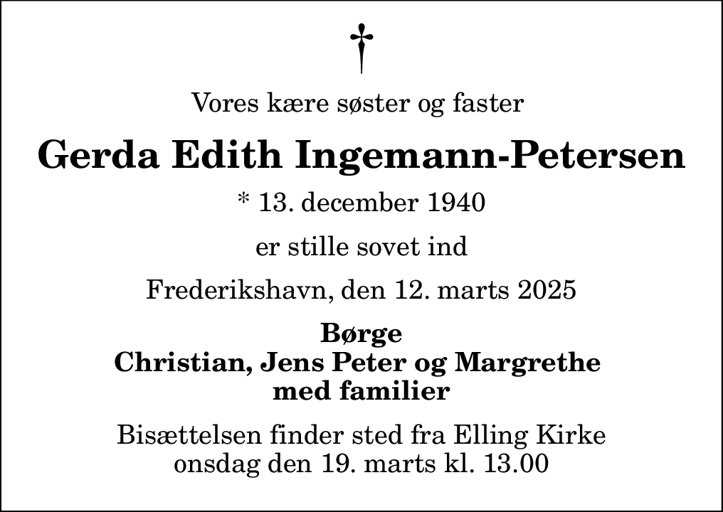 Dødsannonce for Gerda Edith Ingemann-Petersen | Nordjyske.dk