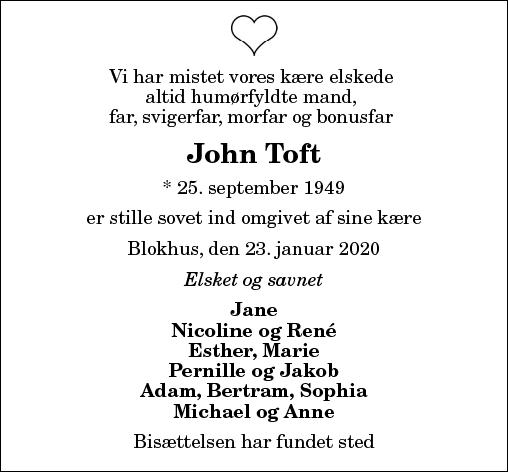 Dødsannonce for John Toft | Nordjyske.dk