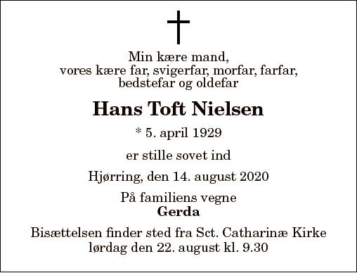Dødsannonce for Hans Toft Nielsen | Nordjyske.dk