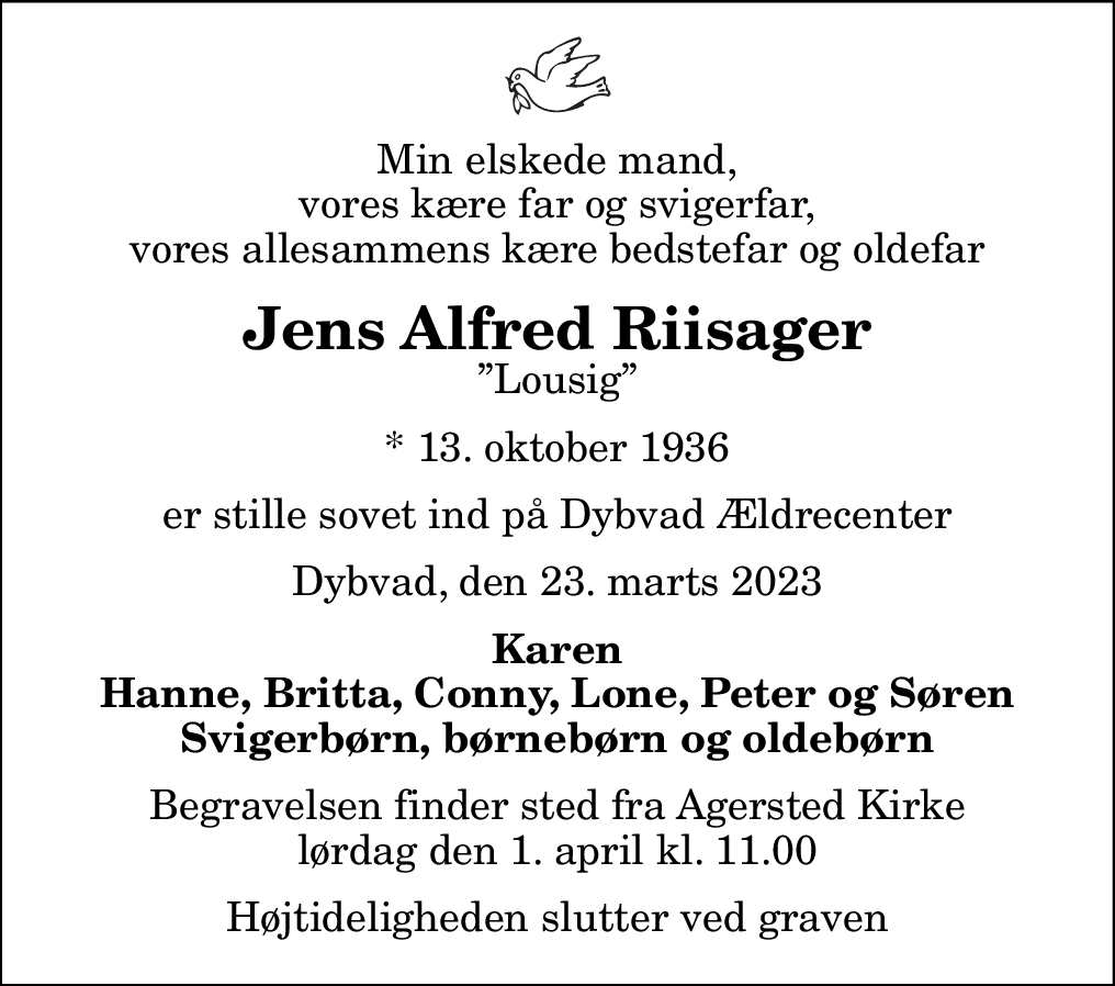 Dødsannonce for Jens Alfred Riisager | Nordjyske.dk