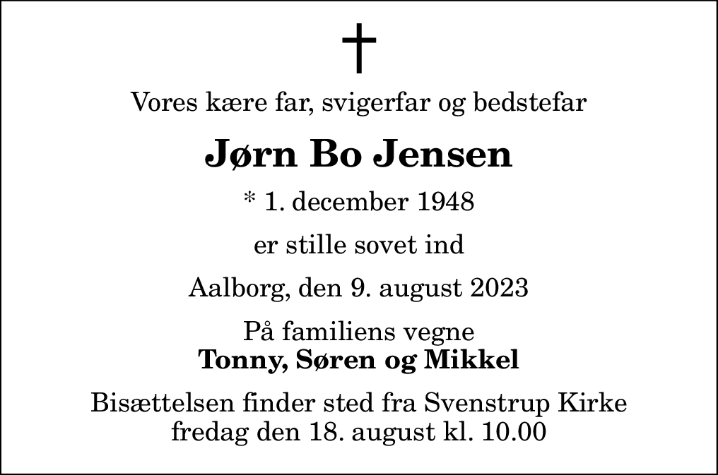 Dødsannonce for Jørn Bo Jensen | Nordjyske.dk