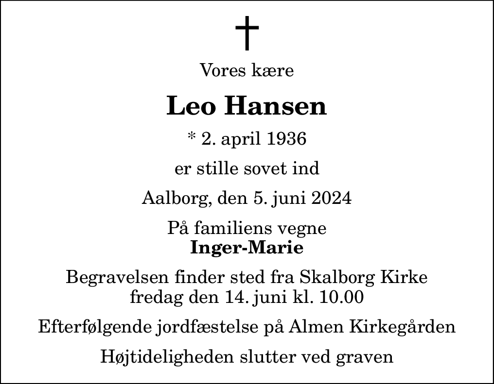 Dødsannonce for Leo Hansen | Nordjyske.dk
