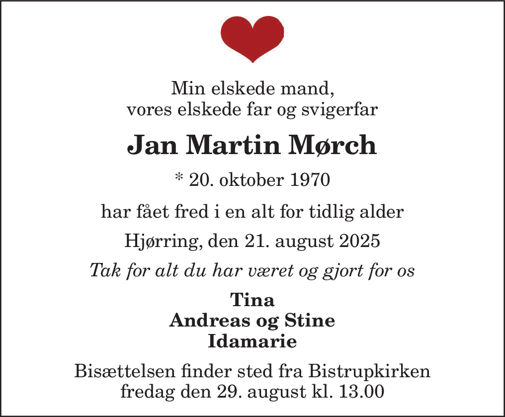 Dødsannonce for Jan Martin Mørch | Nordjyske.dk