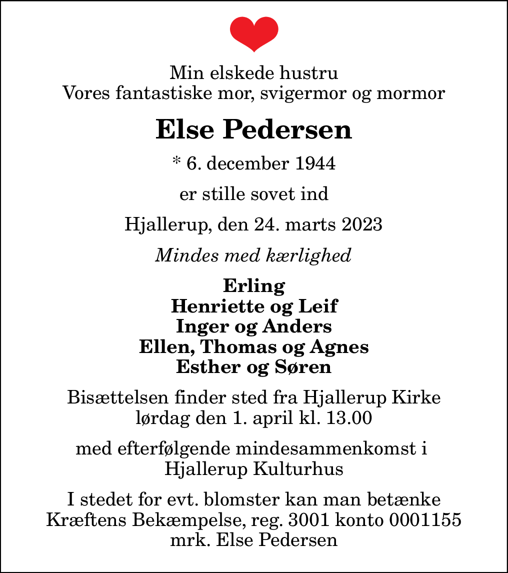 Dødsannonce for Else Pedersen | Nordjyske.dk