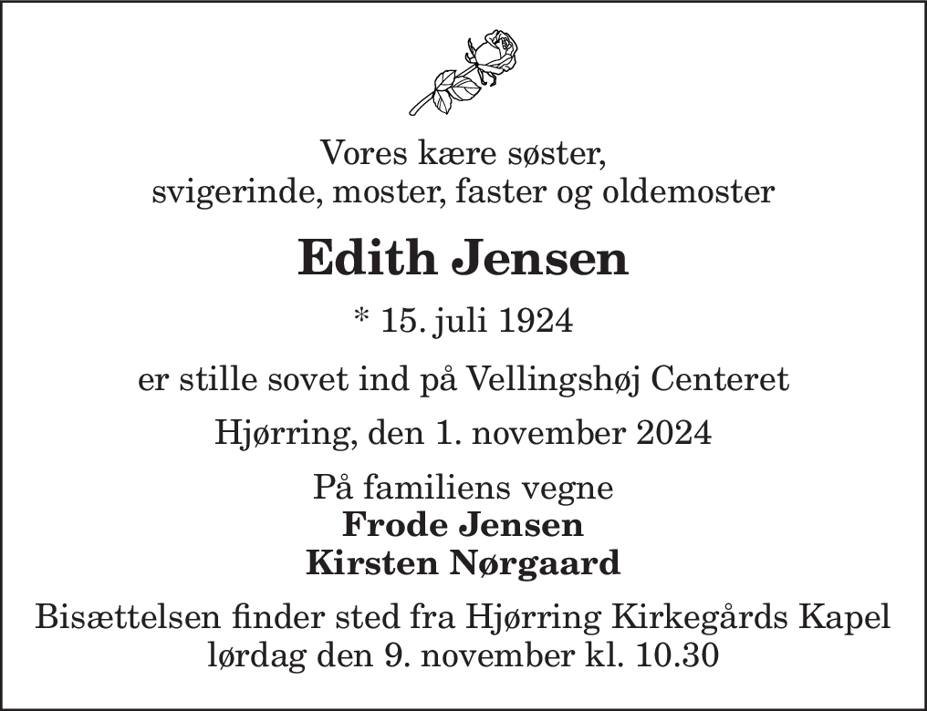Dødsannonce for Edith Jensen | Nordjyske.dk