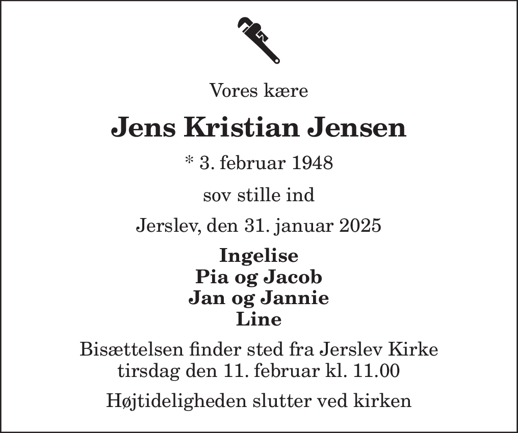 Dødsannonce for Jens Kristian Jensen | Nordjyske.dk