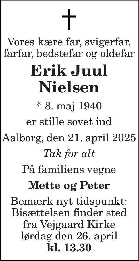 Dødsannonce for Erik Juul Nielsen | Nordjyske.dk